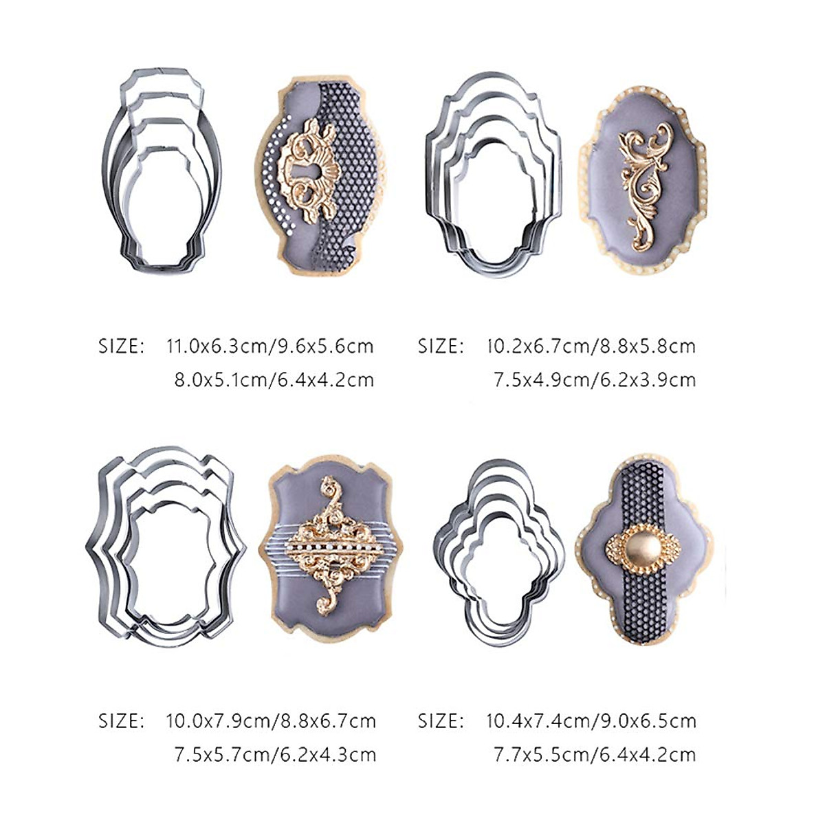 16 Pieces Frame Fondant Cutters Stainless Steel Sugar Cookie Cutters for Birthday Wedding Baby Shower Cookies Fondant Decorations