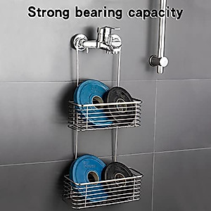 YQh Stainless steel double-layer shower rack, shower room hanging bathroom organizer, storage rack installed on the hanging bar or door, can store shampoo, hair conditioner, shower gel