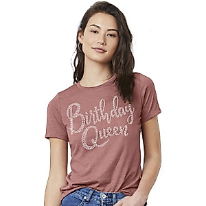 Birthday Tee Shirts for Women - Rhinestone Girly Birthday Queen T-Shirt - Birthday Party Gift for Women - Medium - Rose Gold Blush