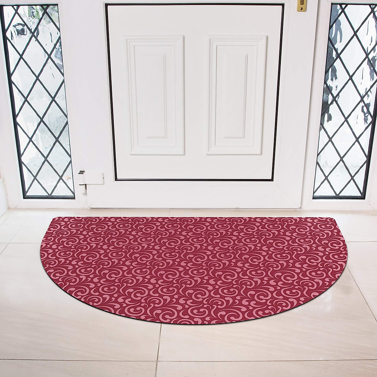 Shape28 Oval Mat Ultra-Thin Dark Red Half Round Mat Kitchen Runner Rug 35"x23"Soft Microfiber with Non Slip Rubber Backing, Dark Soft Microfiber Top Anti Slip Backing and Machine Washable,Burgundy
