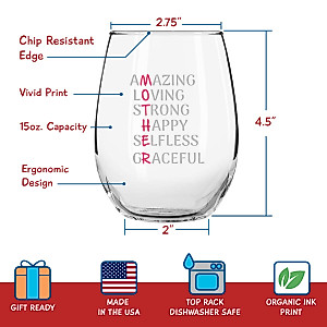 Mother Wine Glass with Affectionate, Loving Words- Best Mom Wine Glass Gift- Gag Mother’s Day Gift- Funny Birthday Present for Mom From Daughter, Son or Friends- Gift Idea for New Mom- USA Made