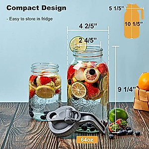 Glass Mason Jar Pitcher, 64 oz Wide Mouth Jug with Pour Spout Handle Lid for Cold Brew Coffee, Ice Beverage, Iced Juice, Lemonade, Sun Tea, Fruit Drinks Container
