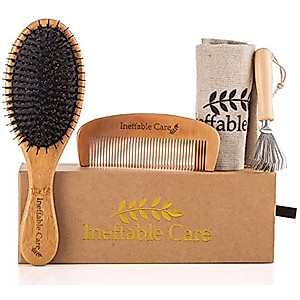Boar Bristle Hair Brush set – Curved and Vented for Wet and Dry Detangling Hair Brush for Women Long, Thick, Thin, Curly & Tangled Hair Vent Brush - Stocking Stuffers Gift kit