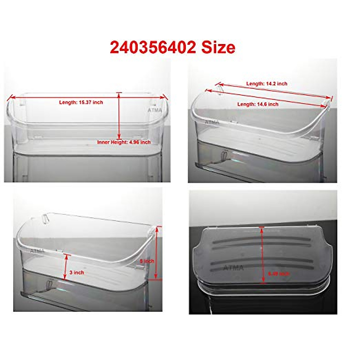 240356402 Clear Refrigerator Door Bin Side Shelf Compatible with Frigidaire Kenmore Electrolux Refrigerator Top shelf - Replaces AP2549958 PS430122 240430312 240356416 240356407-Pack of 1