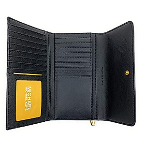 Michael Kors Women's Jet Set Travel Large Trifold Wallet (Black/Gold)