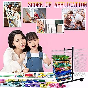 Art Drying Rack for Classroom, Mobile Paint Drying Rack Double-Sided 40 Shelves Metal Artwork Storage Display Rack Canvas Stack Rack with Wheels for Schools, Art Studios