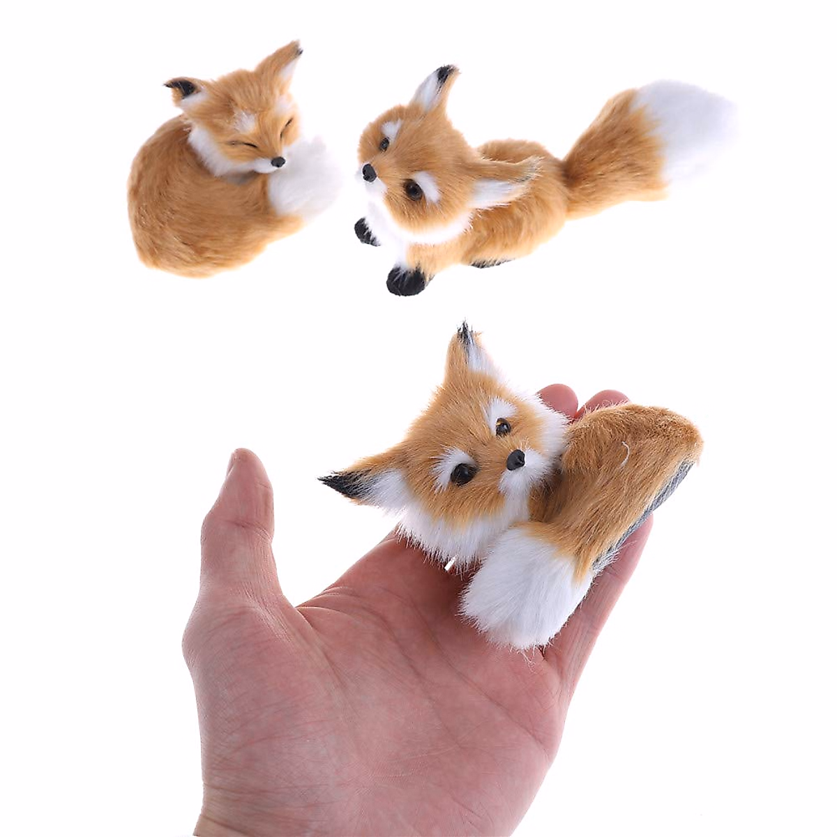 GUDVES Simulation Brown Fox Toy Furs Squatting Fox Model Home Decoration Animals World with Static Action Figures Plush Mini Fox (Pitching)
