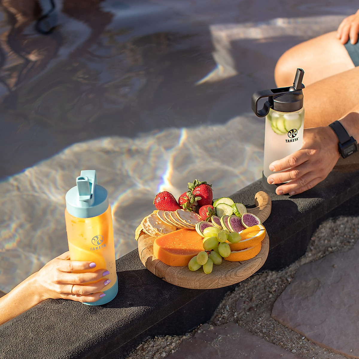 Takeya Glass Water Bottle - Durable Thermo-Shock Resistant Glass Water Bottle with Sure-Grip Safe Shell - Clear Leak-Proof Bottle with Straw Lid - Dishwasher Safe - Everyday-Use Bottle - 22 oz, Onyx