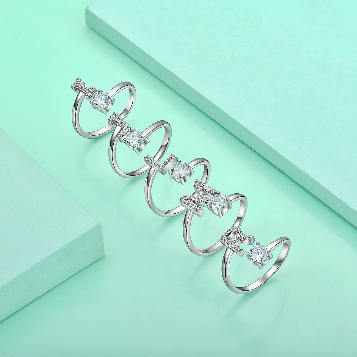 STARCHENIE Initial Ring for Women 925 Sterling Silver Letter J Alphabet Adjustable Ring Size 7