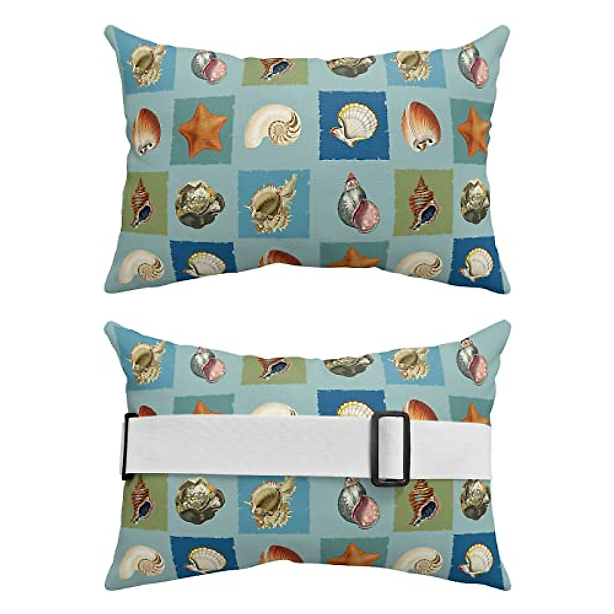 Recliner Head Pillow Ledge Loungers Chair Pillows with Insert Vintage Seashell Conch Starfish Patch Texture Lumbar Pillow with Adjustable Strap Outdoor Waterproof Patio Pillows for Beach Pool, 2 PCS