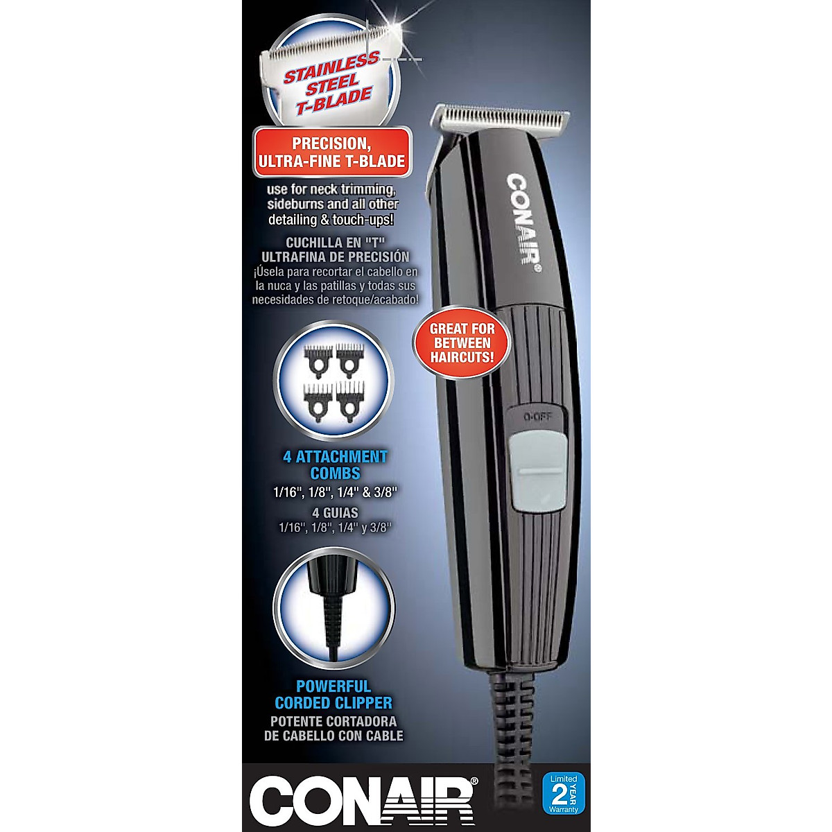 ConairMAN Trim Up, Hair Clippers for Men, Corded Detail Hair Clipper Home Hair Cutting Kit