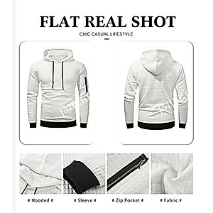 JMIERR Hoodies for Men Pullover Casual Plaid Jacquard Drawstring Long Sleeve Hooded Waffle Knit Sweatshirts, US 40(M), White