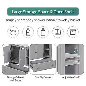 LUMISOL 30" Bathroom Vanity with Sink, Modern Bathroom Vanities with Soft-Closing Doors and Storage Drawer, Solid Wood Bathroom Cabinet with Ceramic Sink, Grey