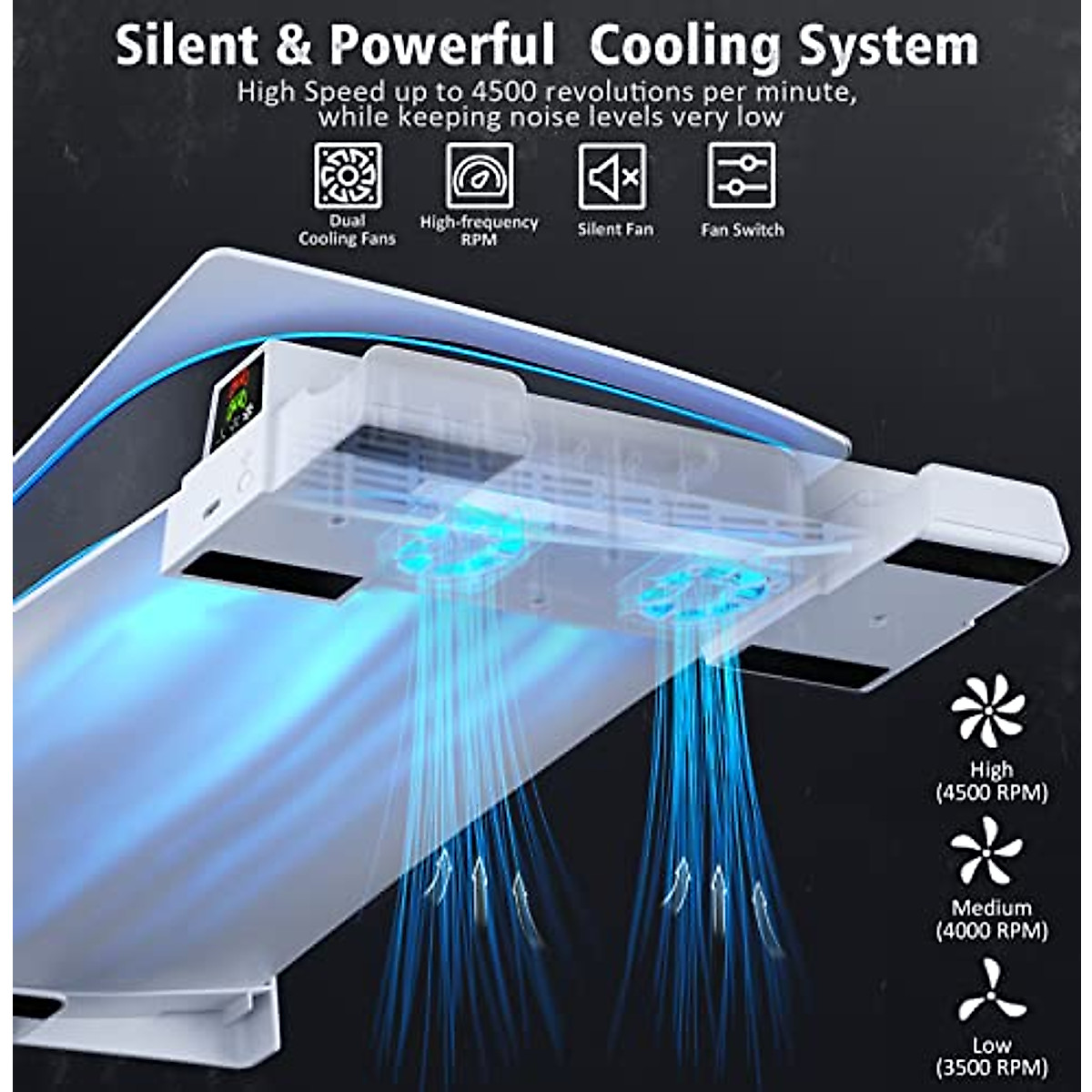 OIVO PS5 Horizontal Stand with 3-Level Cooling Fan and PS5 Controller Charger for Playstation 5 PS5 Console, PS5 Cooling Station with PS5 Charging Station, PS5 Stand Horizontal for PS5 Accessories