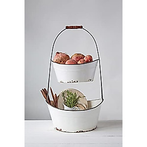 Creative Co-Op White 2 Tier Bucket 60-Non-Food Storage-Metal