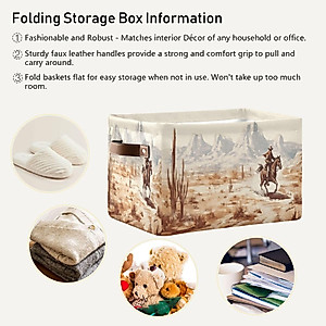 YETTASBIN Western Cowboy Storage Basket 1pc, Large Collapsible Toys Clothes Organizer, Durable Canvas Storage Bin with Handle for Shelves Closet Laundry Home Office Decor