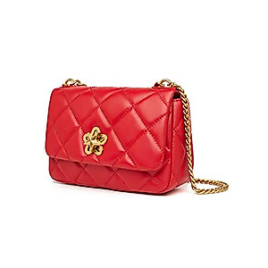 Women Quilted Crossbody Bag Genuine Leather Clutch Purse with Chain Strap Ladies Small Shoulder Handbags - Star Red
