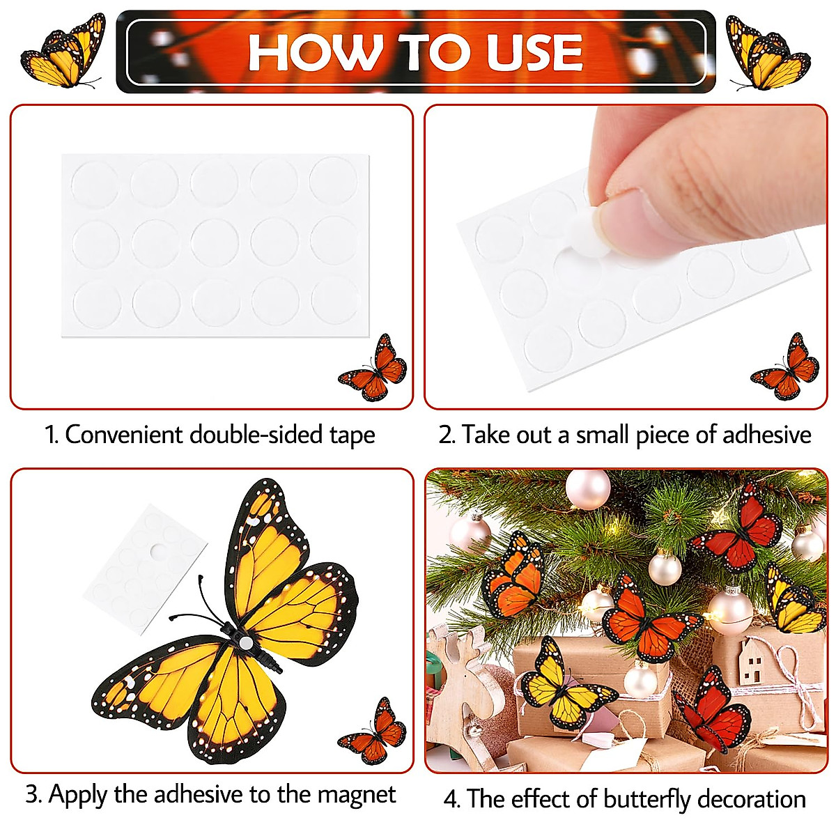 40Pcs Monarch Butterfly Decorations Bulk,4.72'' Halloween Butterfly Wall Decor Artificial Monarch Butterfly Magnetic Butterfly Decor 3D Monarch Butterfly Wall Decal for Craft Home Wall Bedroom