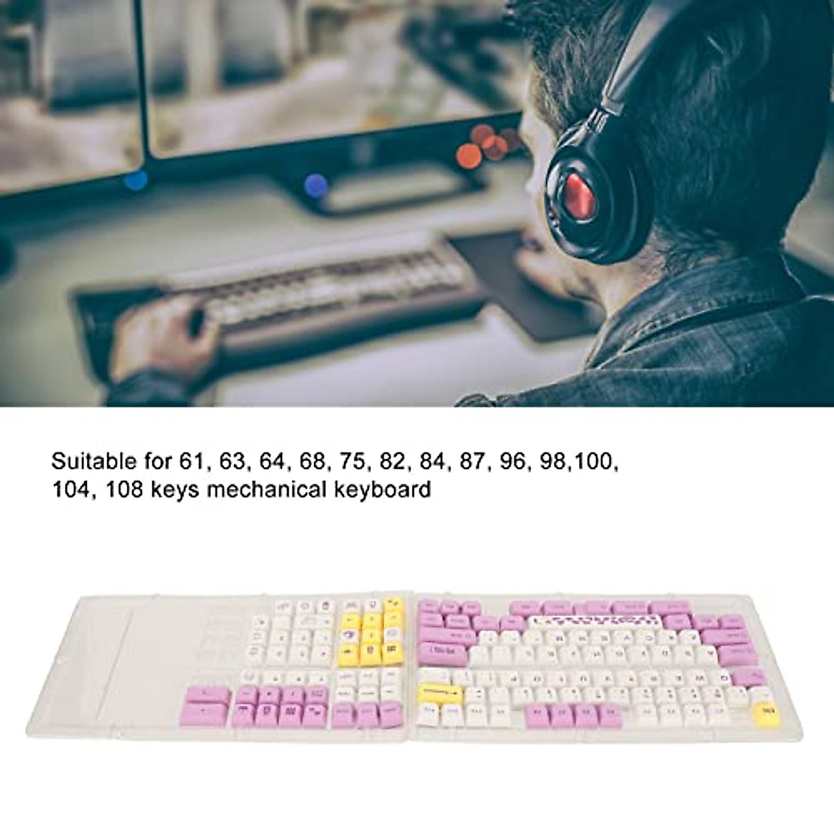 130 Keys Keycap, XDA Heat Sublimation Clear Handwriting PBT Keycap Set for 84 87 96 98 100 104 108 Keys Mechanical Keyboard Switch US Layout Mechanical Gaming Keyboard