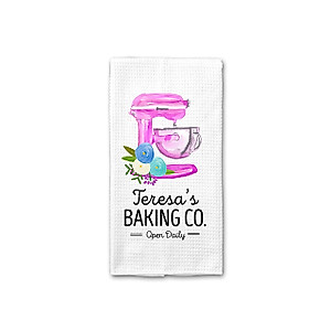 Personalized Baking Co. Kitchen Towel | Custom Waffle Weave Dish Towel | Personalized Kitchen Towel | Housewarming Gift | Wedding Gift | Housewarming Gift | Mixer Kitchen Towel | Baking Towel (Pink)