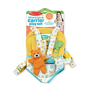 Melissa & Doug Mine to Love Carrier Play Set for Baby Dolls with Toy Bear, Bottle, Rattle, Activity Card, 14.25 x 8.25 x 2.5