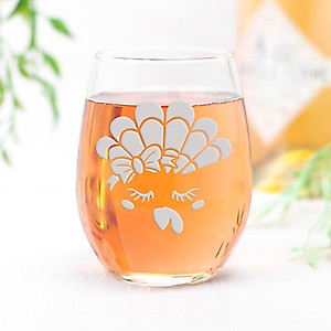 Turkey Face With Bow Stemless Wine Glass - Turkey Gift, Fall Gift, Autumn Gift, thanksgiving Gift, Turkey Wine Glass, Fall Wine Glass