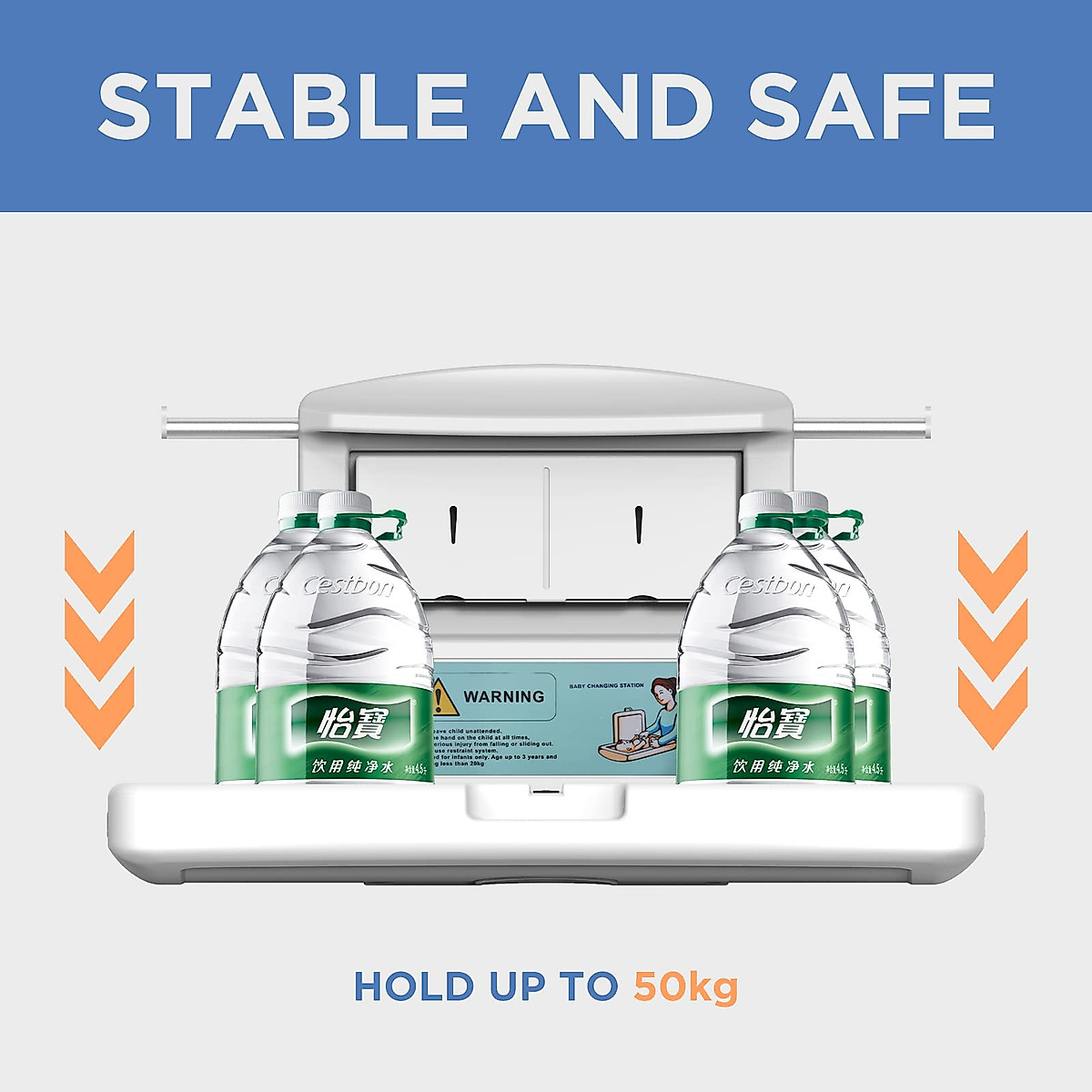 interhasa! Baby Changing Station, Commercial Wall Mounted Fold Down Baby Changing Station with Adjustable Safety Strap, Storage Box,Horizontal-X1001S