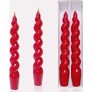Berkebun Red Spiral Taper Candle H7.5inch -Set of 2 Tapered Candles, Dripless and Smokeless,Long Candle,Tall Candlesticks, Home Dinner, Party, Wedding, Halloween, Churches,Christmas (2, Red)