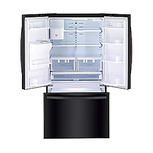 Winia WRFS26DBCE French Door Bottom Mount Refrigerator, 26 Cu Ft, Black