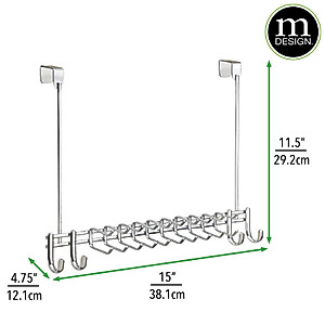 mDesign Over the Door Closet Organizer Rack for Ties, Belts - 24 Hooks, Chrome