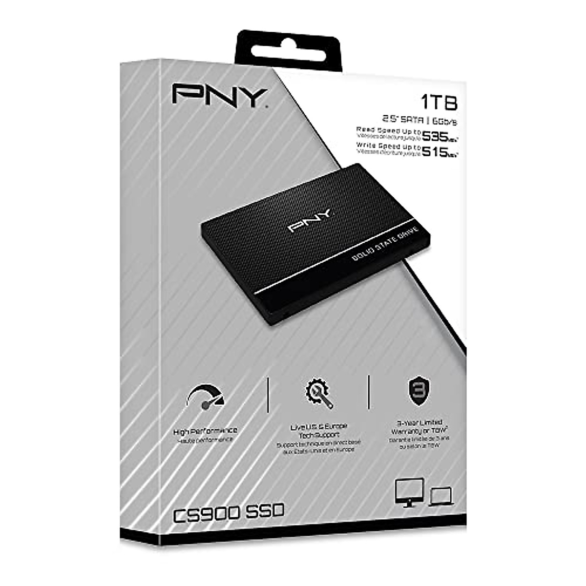PNY CS900 1TB 3D NAND 2.5" SATA III Internal Solid State Drive (SSD) - (SSD7CS900-1TB-RB)