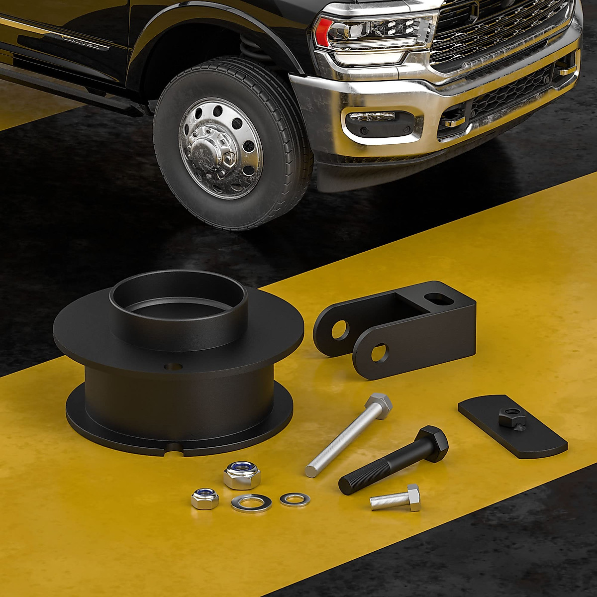 2.5'' Front Leveling Kit for 2014-2023 Ram 2500 4WD, 2013-2023 Ram 3500 4WD, 2.5 inch Leveling Lift Kits Spring Strut Spacers with Shock Relocation Brackets Compatible with Ram 2500 3500 4WD