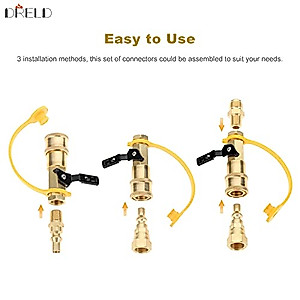 1/4” RV Quick Connect Propane Adapter Shutoff Valve and Full Flow Plug Kit, with 3/8” Male Flare Fitting to Quick-Release Connection for Pressure Regulator or Hook RV Hose Pipe Lines, Gas BBQ Grill