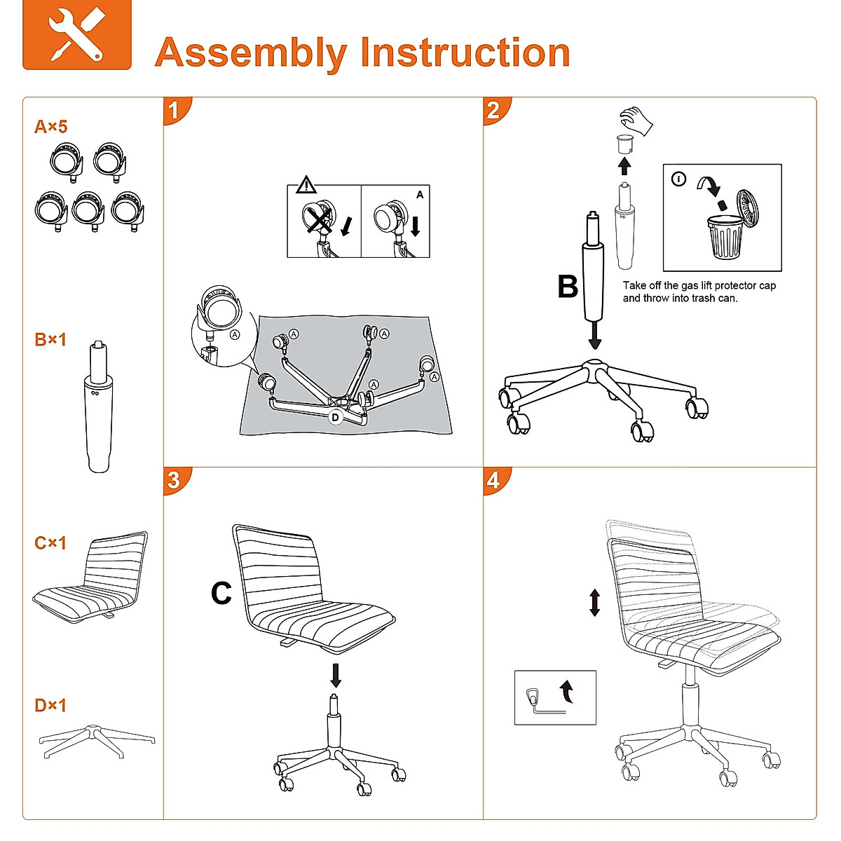 Furnimart Modern Armless Office Desk Chair Faxu Leather Task Chair Upholstered Office Chair Desk Chair Mid-Back Home Office Chair 360 Degree Swivel Adjustable Small Chair (Leather-BlackBrown)