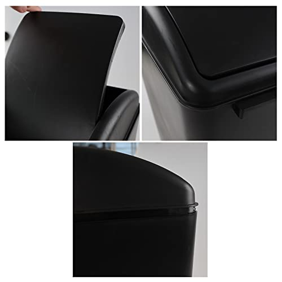 Bblina Plastic Swing Lid Trash Can, 16 Liter Waste Bin, Black, F