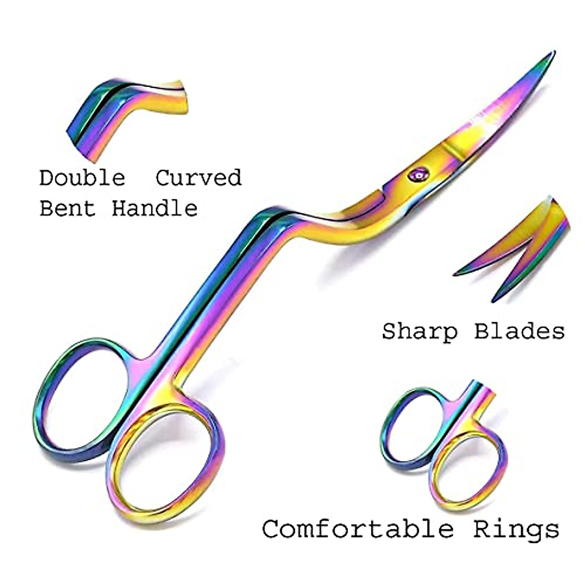 WellnessD'Light 6 Inch Stainless Steel Applique Duckbill Scissors Blade with Offset Handle & 6 Inch Machine Embroidery Double Curved Scissors Bundle Rainbow Color & Gold Handle by WDL