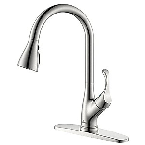 APPASO Pull Down Kitchen Faucet with Sprayer Stainless Steel Brushed Nickel - Single Handle Commercial High Arc Pull Out Spray Head Kitchen Sink Faucets with Deck Plate, Grifos De Cocina