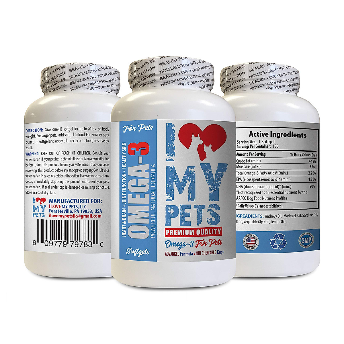 Dog Skin and Coat - Omega 3 Fatty ACIDS for Pets - Dogs and Cats - Premium Health - Omega 3 for Dogs Liquid - 180 Softgels (1 Bottle)