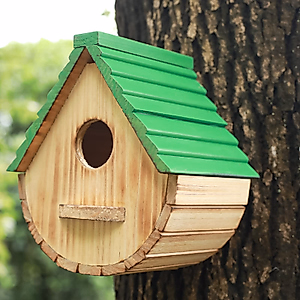 STARSWR Bird House,Outdoor Birdhouse, Natural Wooden Bird Houses for Outside Clearance Bluebird Finch Cardinals Hanging Bird Box Garden Viewing