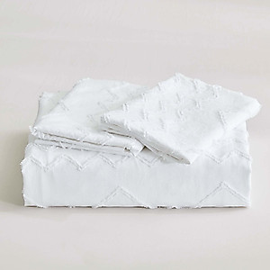 Melingo White Duvet Covers Tufted Duvet Cover Queen Size, Soft and Lightweight Duvet Covers Set for All Seasons, 3 Pieces Boho Embroidery Shabby Chic Bedding Set