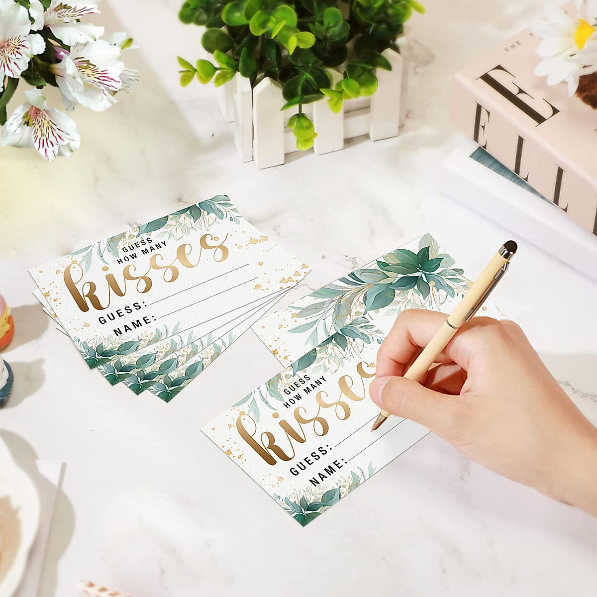 Azbuk Guess How Many Kisses Game with Box, Bridal Shower Game, Guessing Game for Bridal Shower, Special Wedding Shower Ideas, Guess How Many Kisses for the Soon to Be Mrs (50 Guessing Cards)