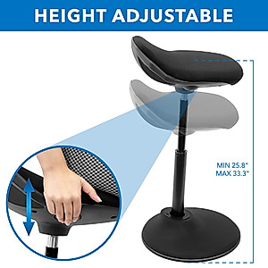 Mount-It! Ergonomic Sit Stand Stool [360° Tilt] Height Adjustable, Leaning Chair for Standing Desk, Airlift 360 Degree Sit-Stand, Sitting Balance Chair, Non-Slip Weighted Base (Black)