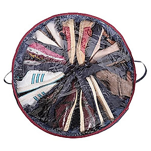 Japarismo Under Bed Shoe Storage Round Shape Organizer Sturdy Zippers Clear Cover Solution Bag Bedroom Containers Dust Shield Box (Round Navy (2 sets))