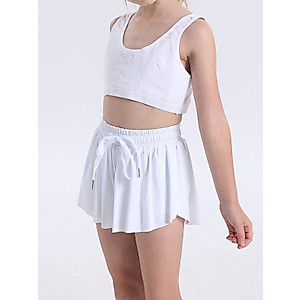 Flowy Shorts for Teen Girls Athletic Running Biker Shorts Youth Butterfly Shorts（White-S）