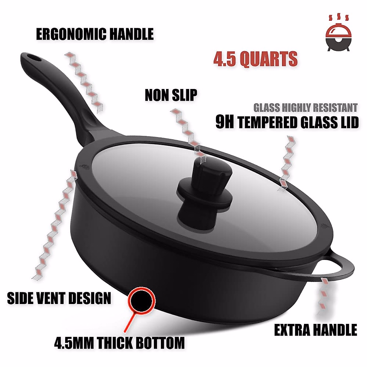 PRANZOELITE 11 Inch Nonstick Pan, Daily Cooking Pan, Deep frying pan with lid, non stick pan, sartenes para cocinar antiadherentes, Nonstick Skillet Pans, Fry pan with lid, Induction non stick pans