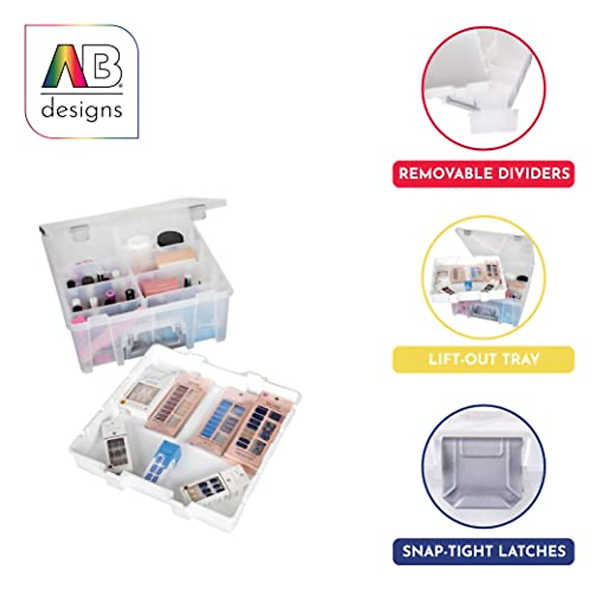 AB Designs 6899ABD Super Satchel Double Deep with Lift-Out Tray and Removable Dividers, Stackable Home Storage Organization Container, Clear with Sliver Latches and Handle