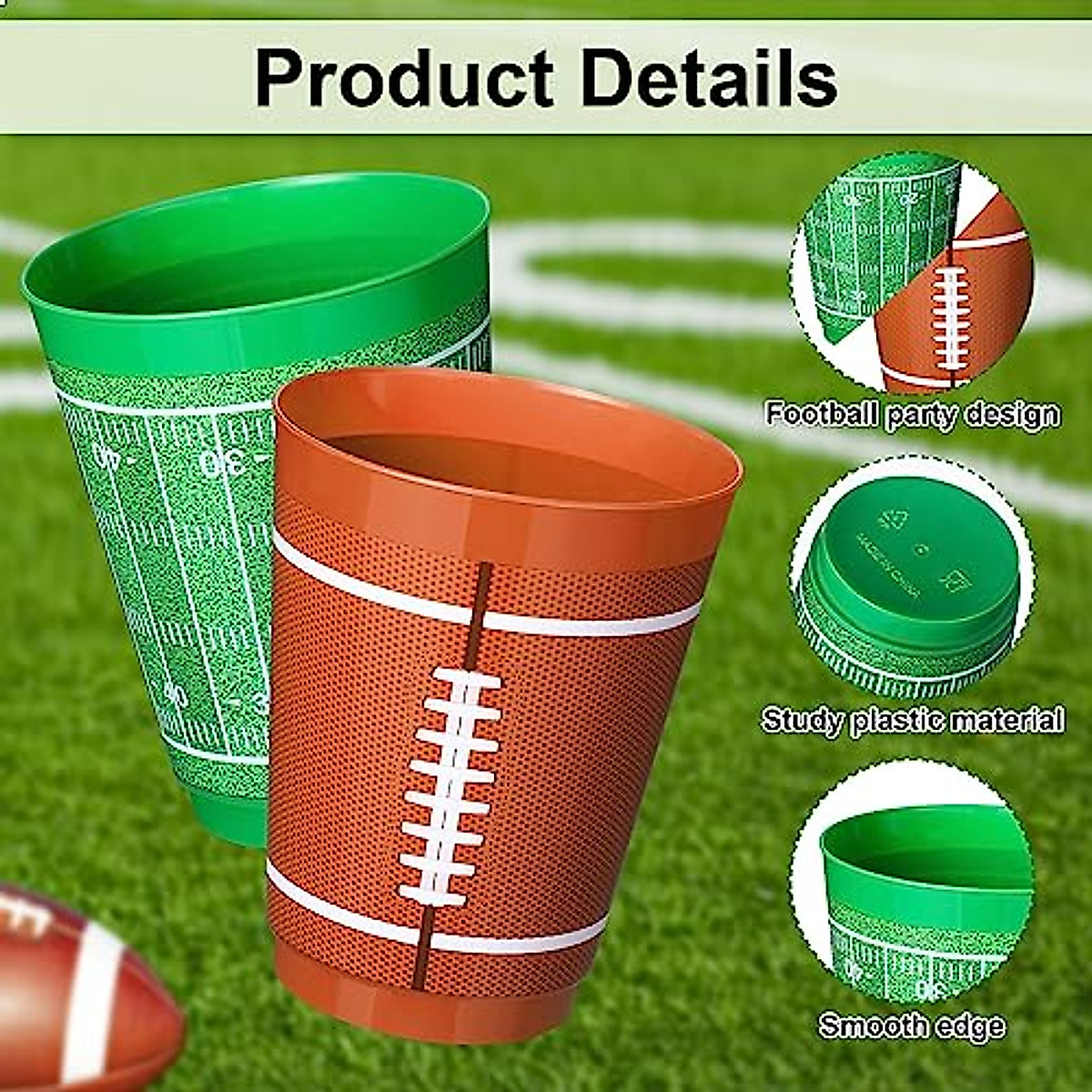Nuenen 16 oz Football Plastic Cups Football Party Cup Favors Set Football Theme Reusable Cups Plastic Frosted Cup for Football Theme Party Supplies Kids Game Birthday Decorations(24 Counts)