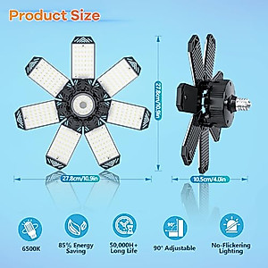 YIBEYYDS LED Garage Light - 210W 21000LM 6500K Ceiling Light with 7+1 Deformable Panels for Garage, Workshop, Basement (2)