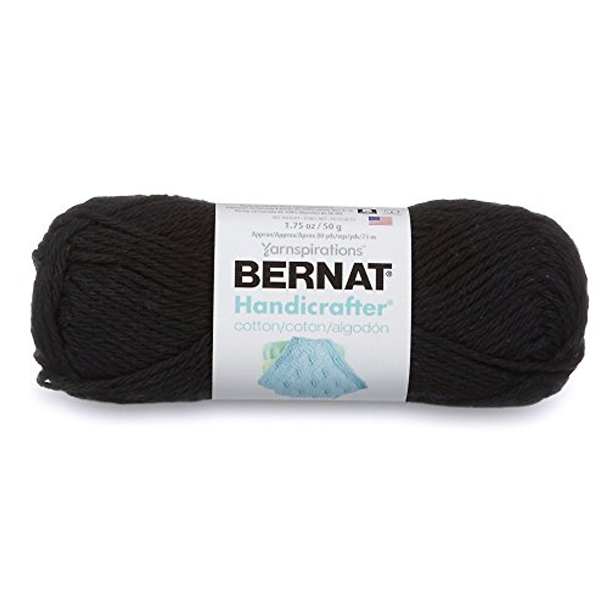 Bernat Handicrafter Cotton Solids Yarn, 1.75 oz, Gauge 4 Medium, 100% Cotton, Black Licorice