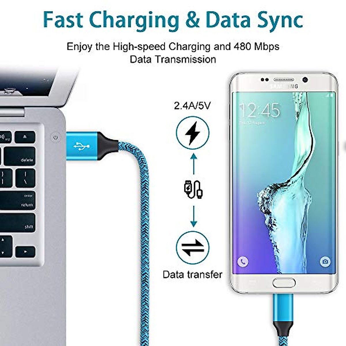 Android Charger Fast Charging Micro USB Cable, 6FT Nylon Micro Cord Wall Charger Block, AbcPow 2.1A Power Adapter with Phone Cord Compatible for Samsung Galaxy S7 S6 J7 J3 Note 5, LG G4 Motorola, HTC